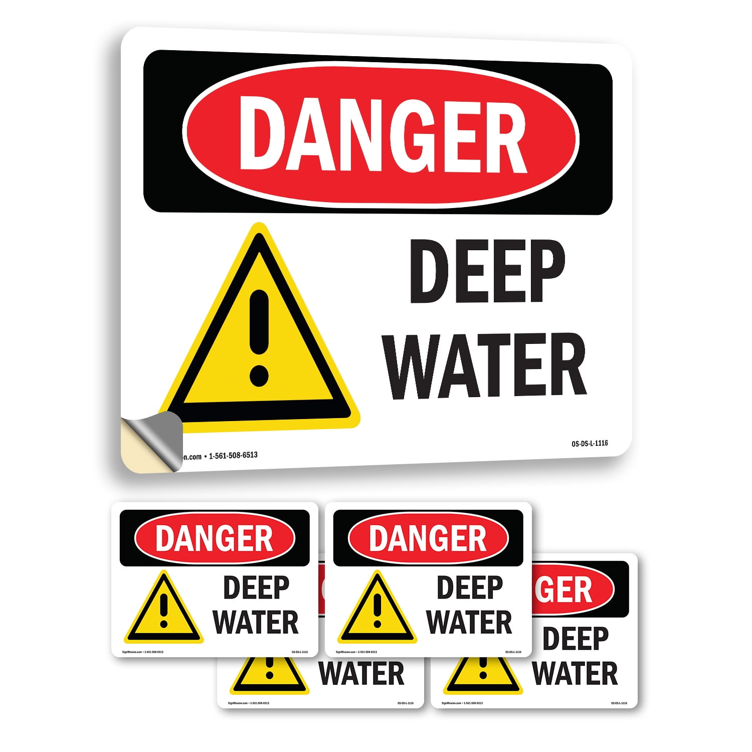 Deep Water OSHA Danger Vinyl Decal Label 18 Inch x 12 Inch - 5 Pack ...