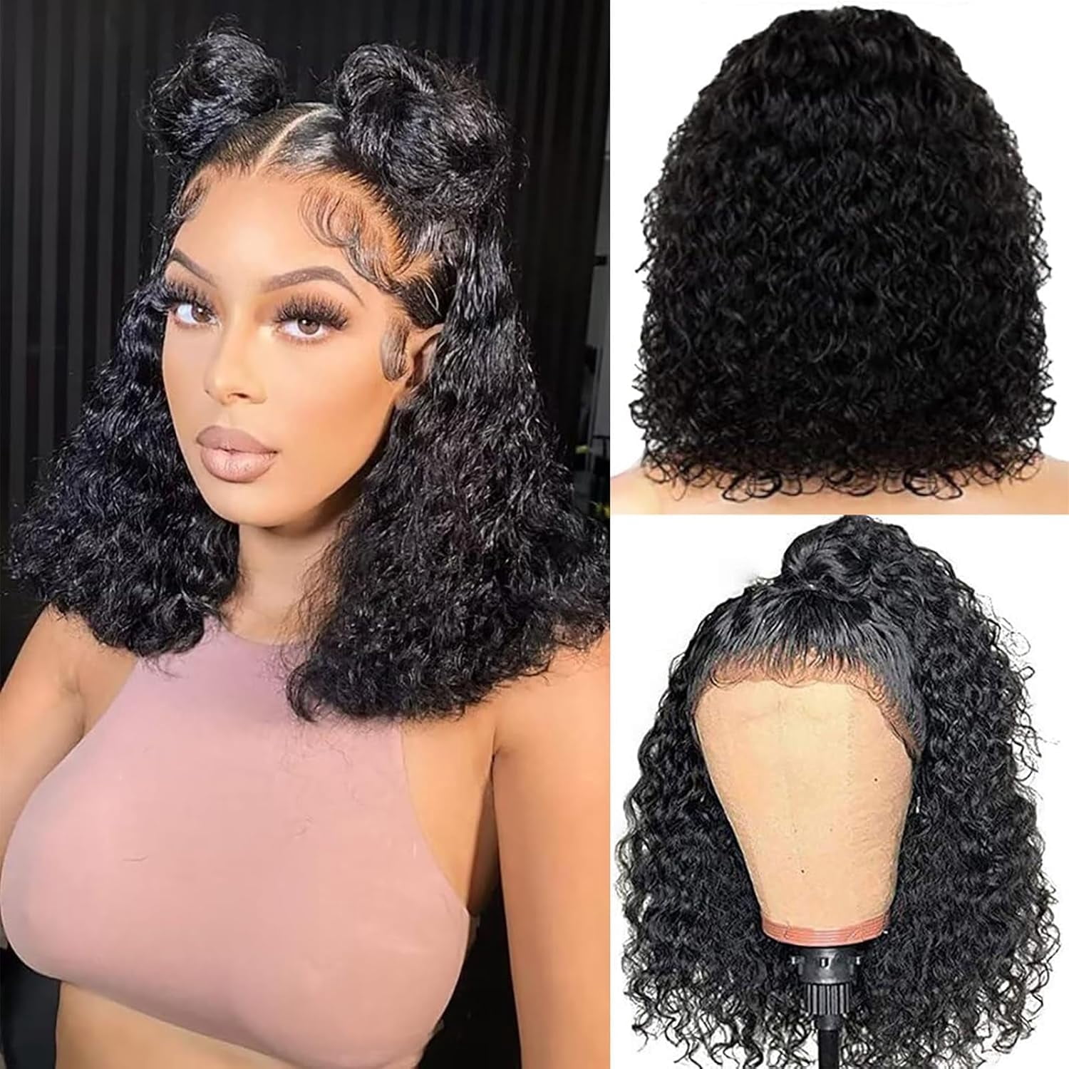 Deep Wave Bob Wig Human Hair 14 Inch 13x4 Lace Front Bob Wigs Human ...