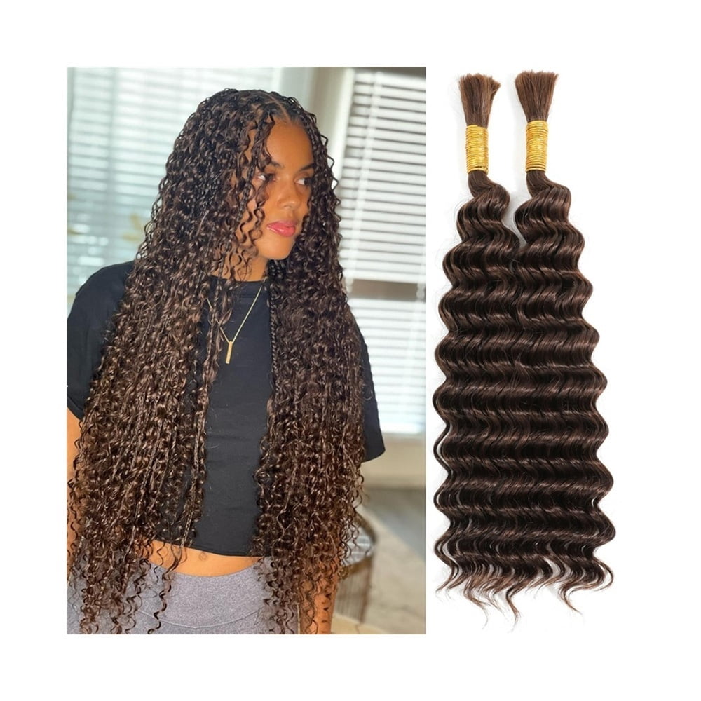 Deep Wave Bulk Human Hair for Braiding #2 Dark Brown Virgin Hair Bulk ...