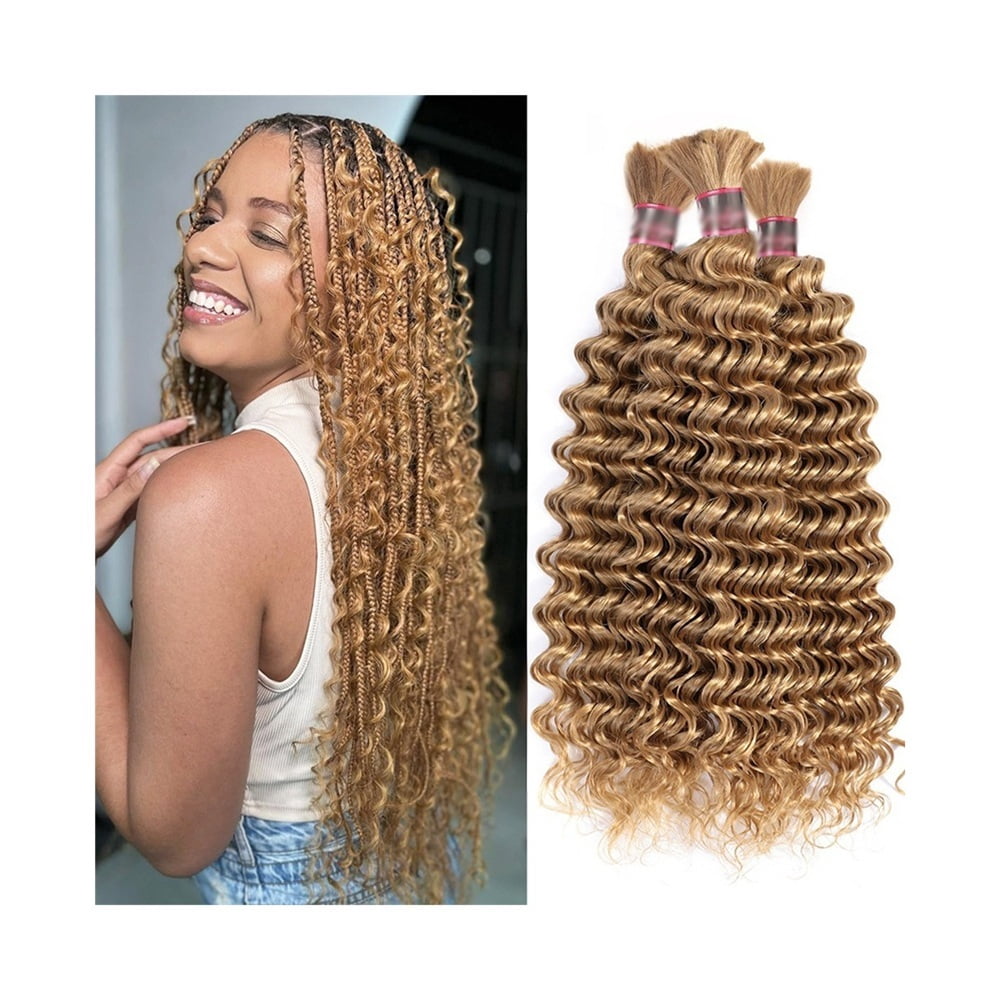 Deep Wave Bulk Human Hair for Braiding 27# Blonde No Weft Brazilian ...