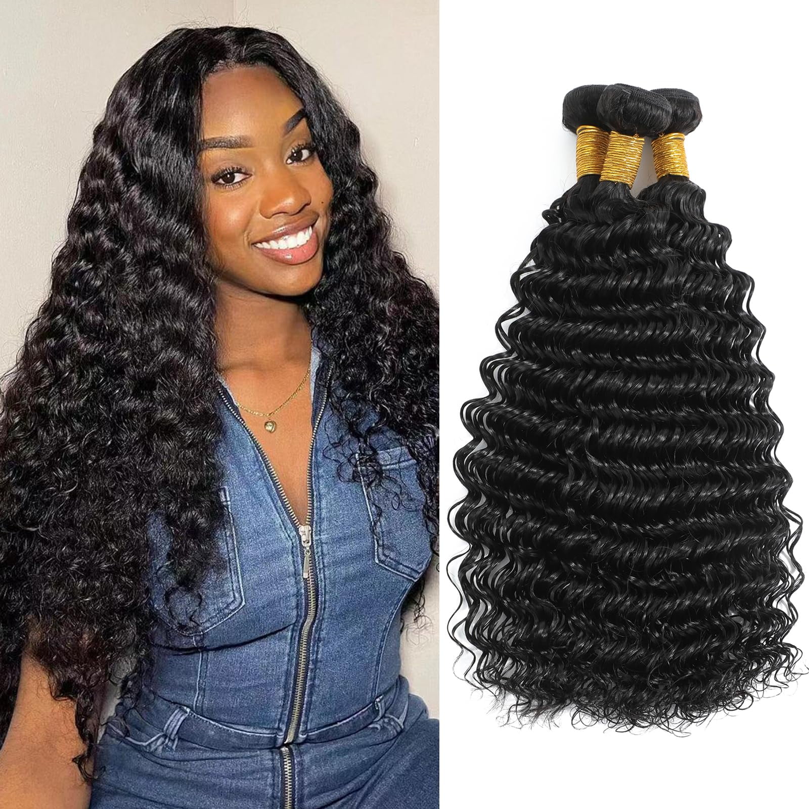 Deep Wave Bundles 16 18 20 Inch 12A Soft And Thick Double Weft 100% ...