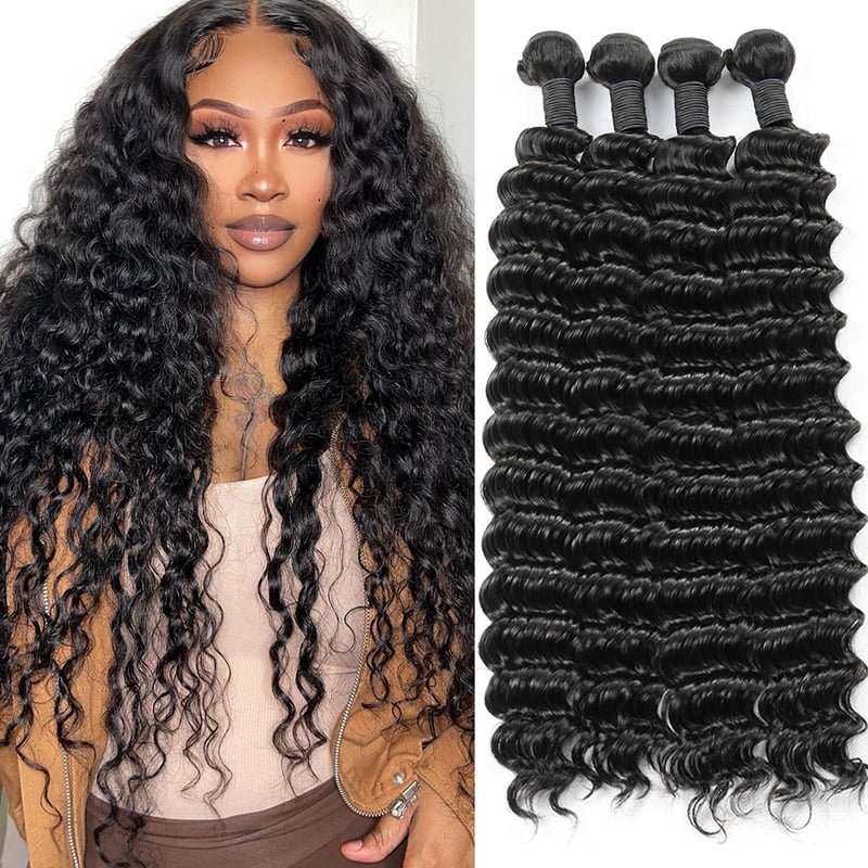 Deep Wave Bundles 3 PCS Natural Color 100% Remy Human Hair Bundles 10 ...