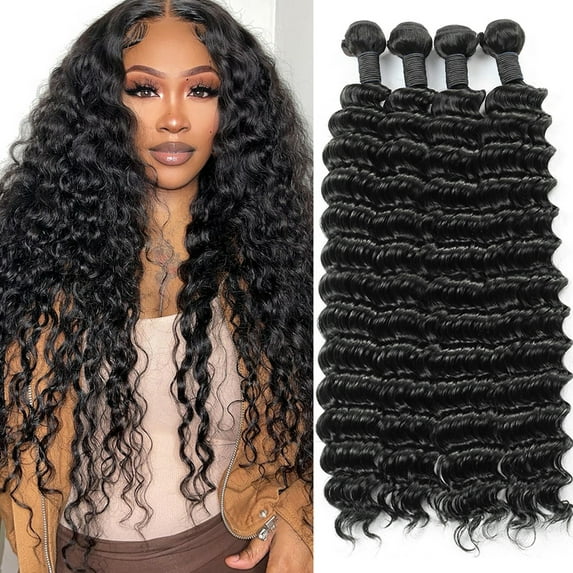 Deep Wave Bundles 3 PCS Natural Color 100% Remy Human Hair Bundles 10 ...