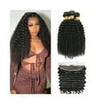 Deep Wave Bundles with Frontal Curly Human Hair Extensions Brazilian ...