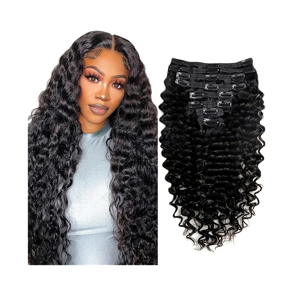 Deep Wave Clip In Hair Extensions Brazilian Remy 100% Human Hair 8pcs ...