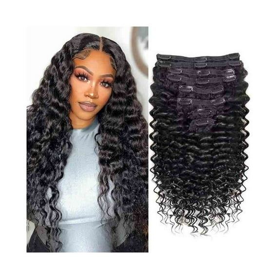 Deep Wave Clip in Hair Extensions Real Human Hair for Black Women, 8Pcs ...