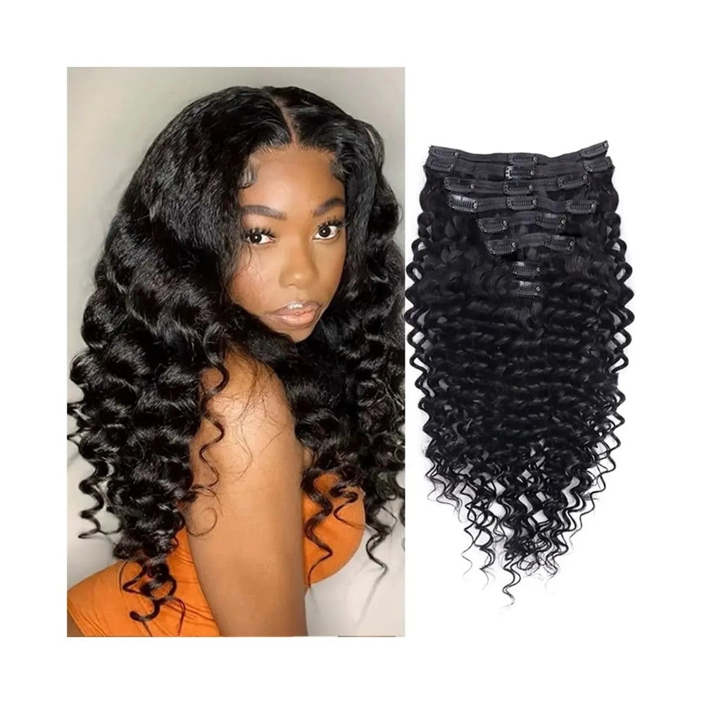 Deep Wave Clip ins Human Hair Extensions Real Human Hair Curly Thick to ...