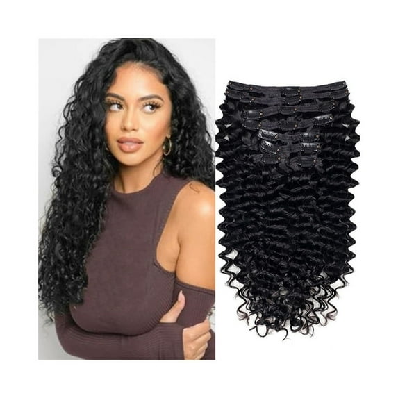 Deep Wave Curly Clip Ins Full Head 100% Brazilian Remy Human Hair 8Pcs ...