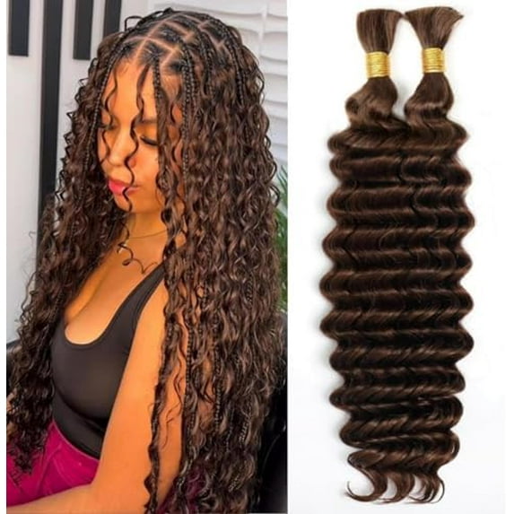 Deep Wave Human Hair for Braiding 110g 22 Inch Brown Color #4 Human ...