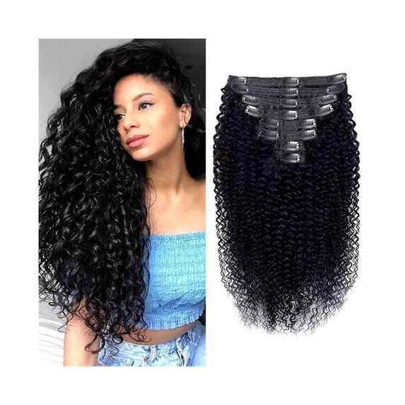 Deep Wave Kinky Curly Clip Ins 100% Brazilian Remy Human Hair Natural ...