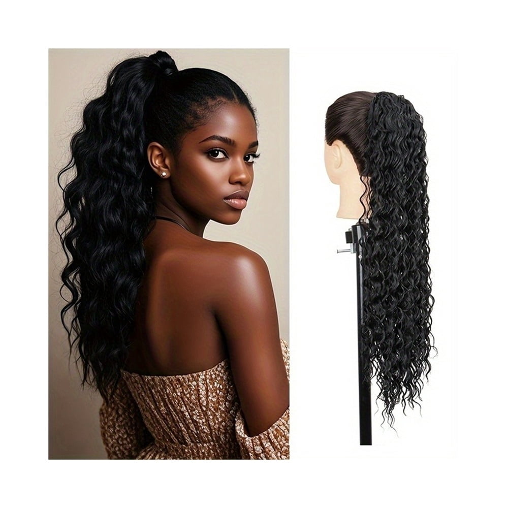 Deep Wave Ponytail Extensions 22 Inch Long Curly Drawstring Ponytail ...
