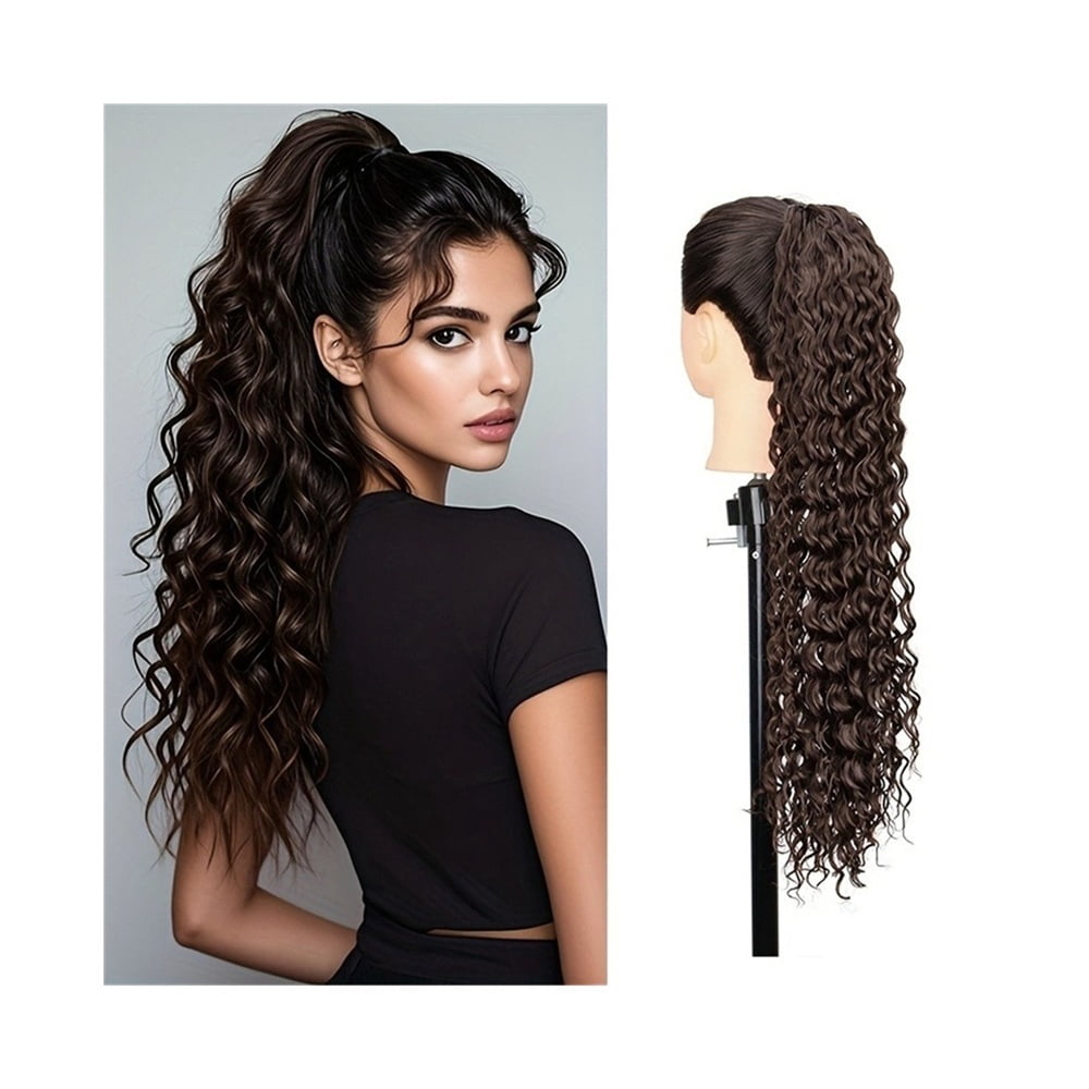 Deep Wave Ponytail Extensions 22 Inch Long Curly Drawstring Ponytail ...