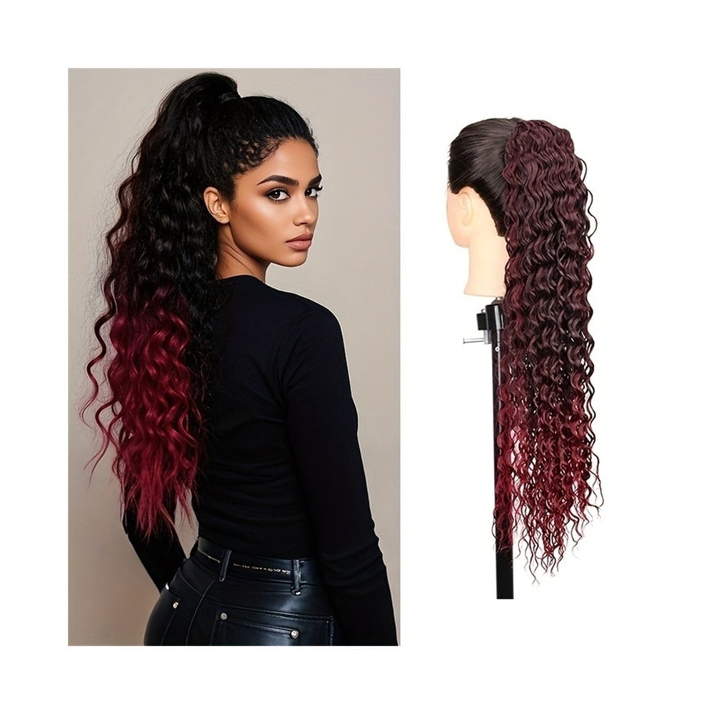 Deep Wave Ponytail Extensions 22 Inch Long Curly Drawstring Ponytail ...