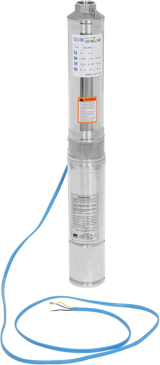 Deep Well Submersible Pump, 0.33HP 1Inch Submersible Pump, 91.86Ft ...
