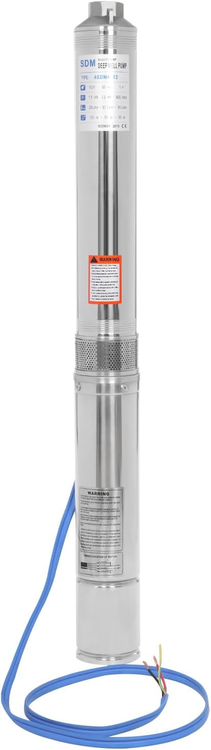 Deep Well Submersible Pump, 0.33HP 1Inch Submersible Pump, 91.86Ft ...