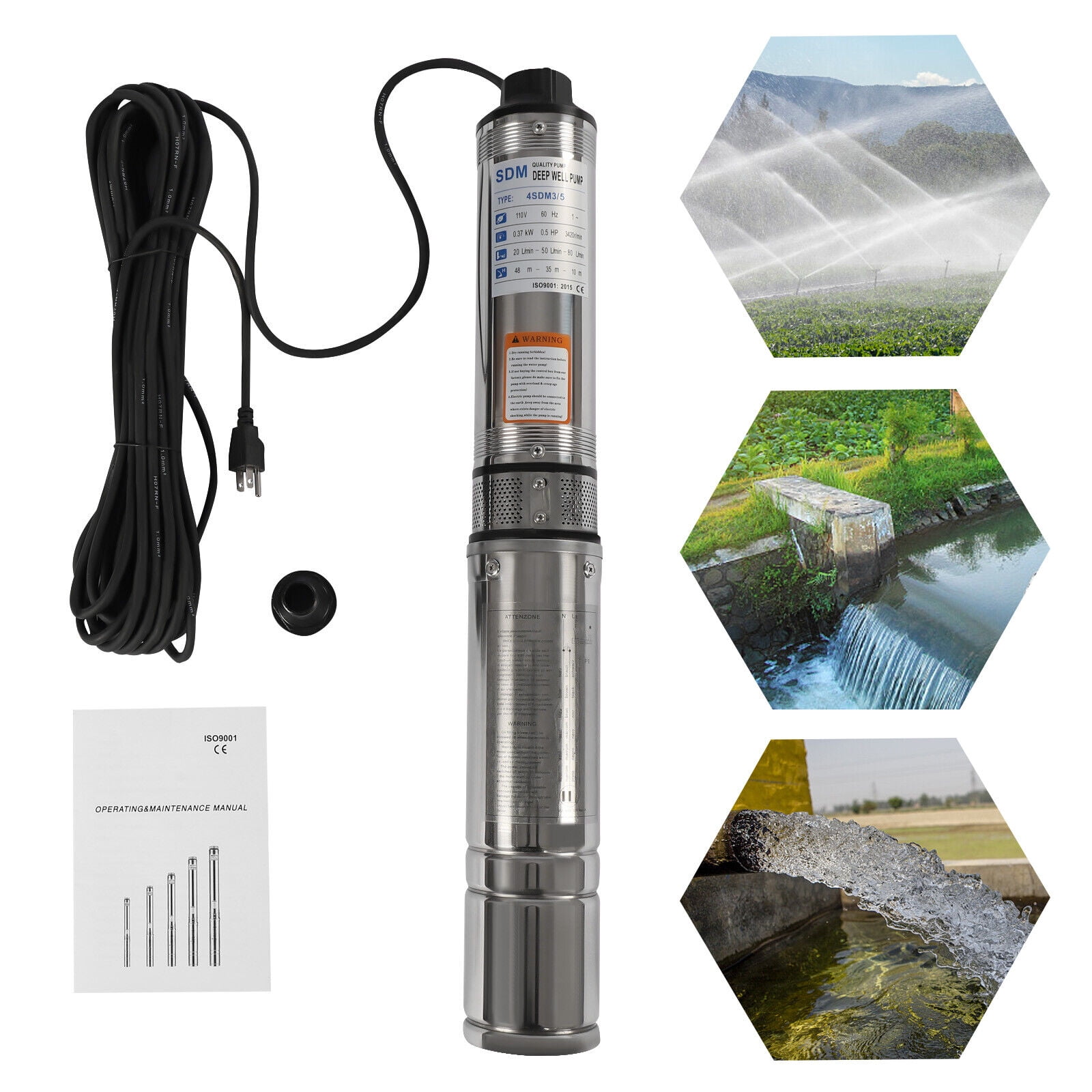 Deep Well Submersible Pump 110V 370W Electric Solar Powered Water Pump ...