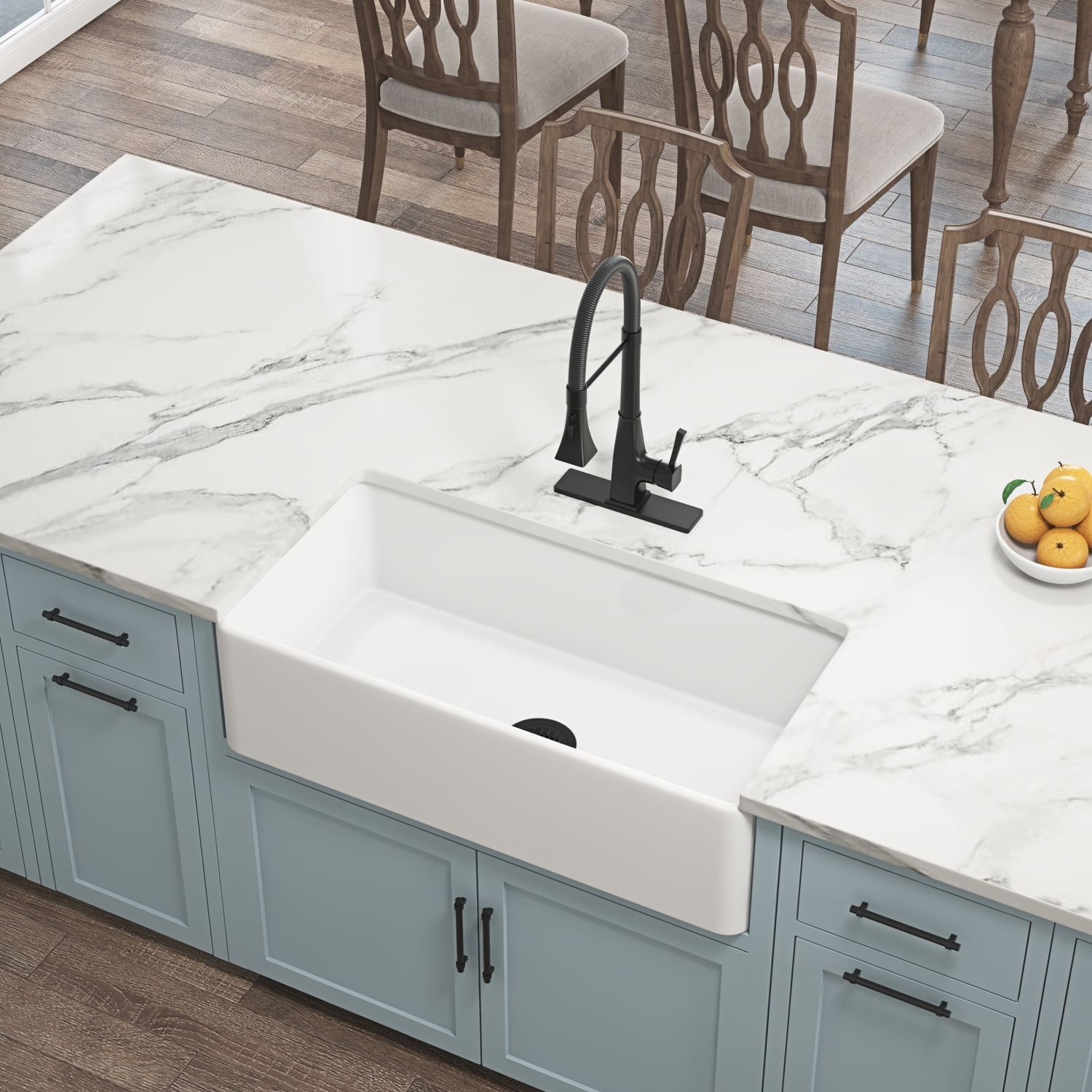 Deep White Undermount Single Farmhouse Kitchen Sink with Inch-wide ...