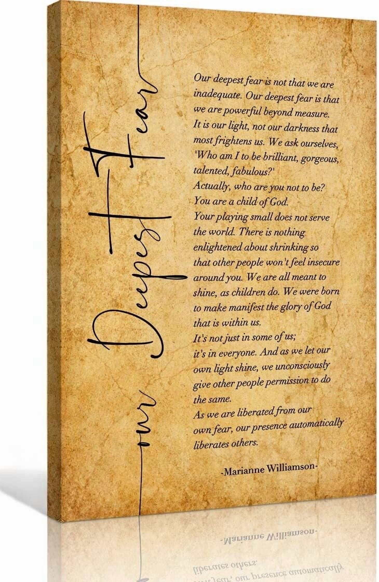 Our Deepest Fear Poem Marianne Williamson Quote Wall Art Poetry Poster ...