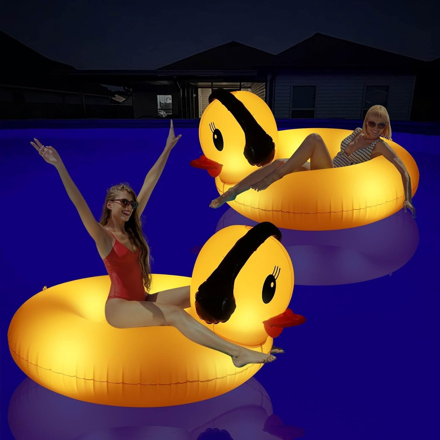 DeeprBetter Inflatable Duck Pool Float with Lights, Solar Powered Pool ...