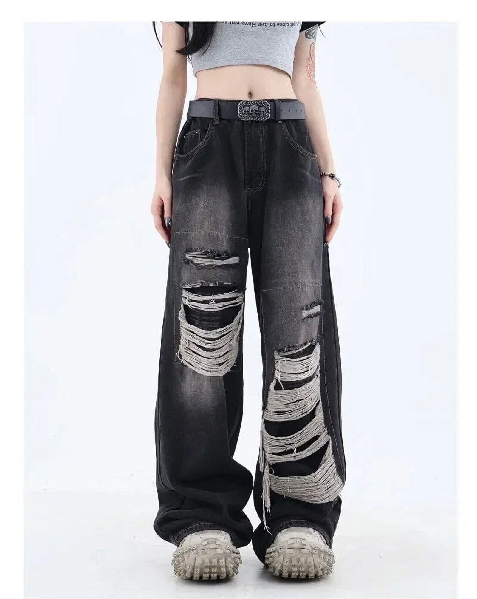 Deeptown Black Y2k Ripped Jeans Women Harajuku Gothic Grunge Baggy ...