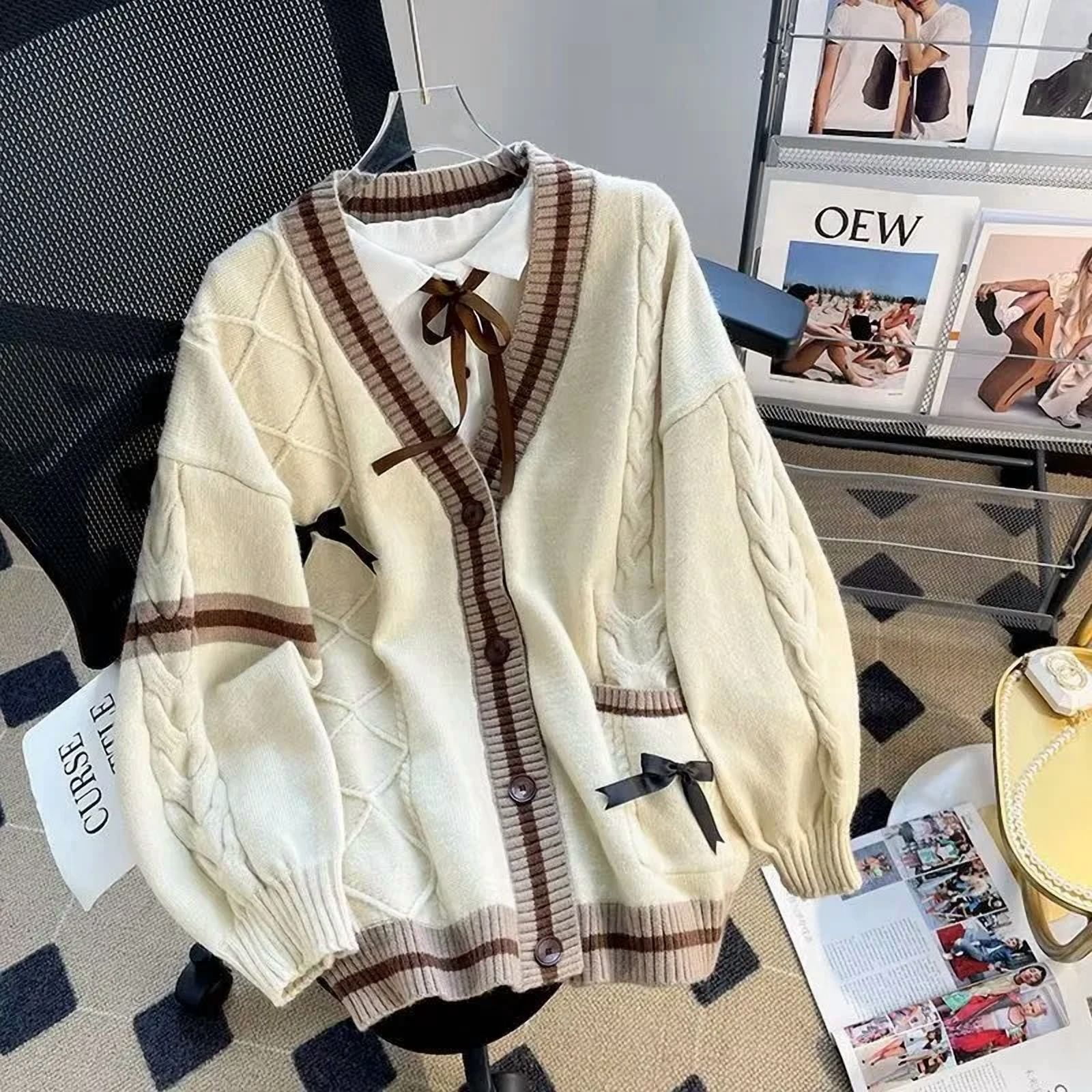 Deeptown Sweet Coquette Sweaters Cardigan Women Kawaii Bow Knitted ...