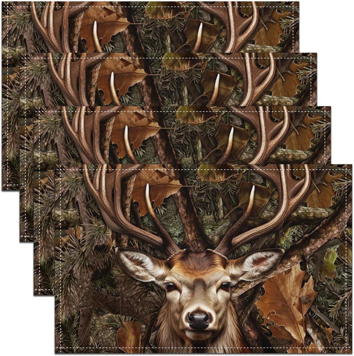 Deer 12x18 Inch Set of 4 Abstract Antlers Watercolor Wild Animal Table ...