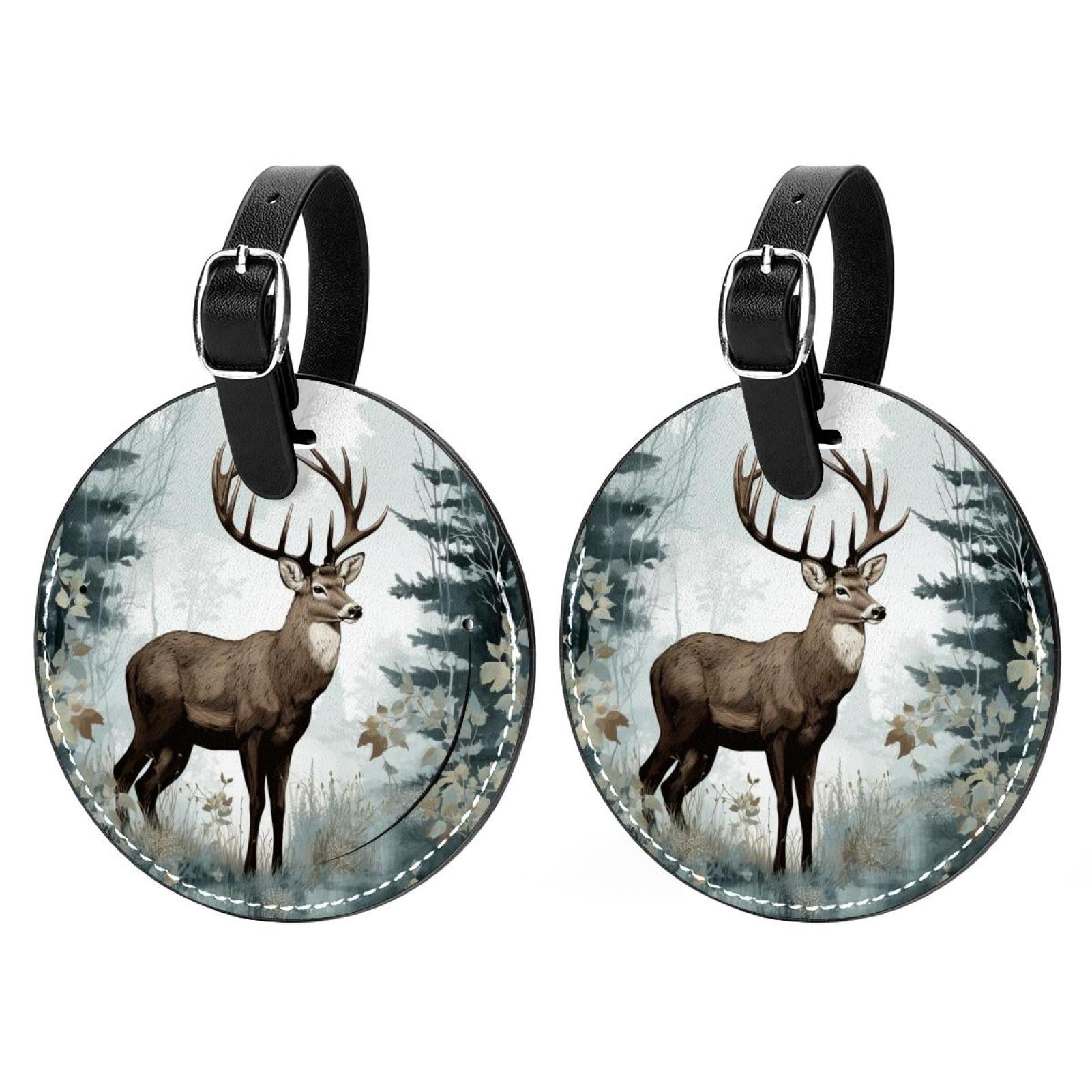 Deer 2pcs PU Leather Round Bag Tags Suitcase Handbag Tags with Privacy ...