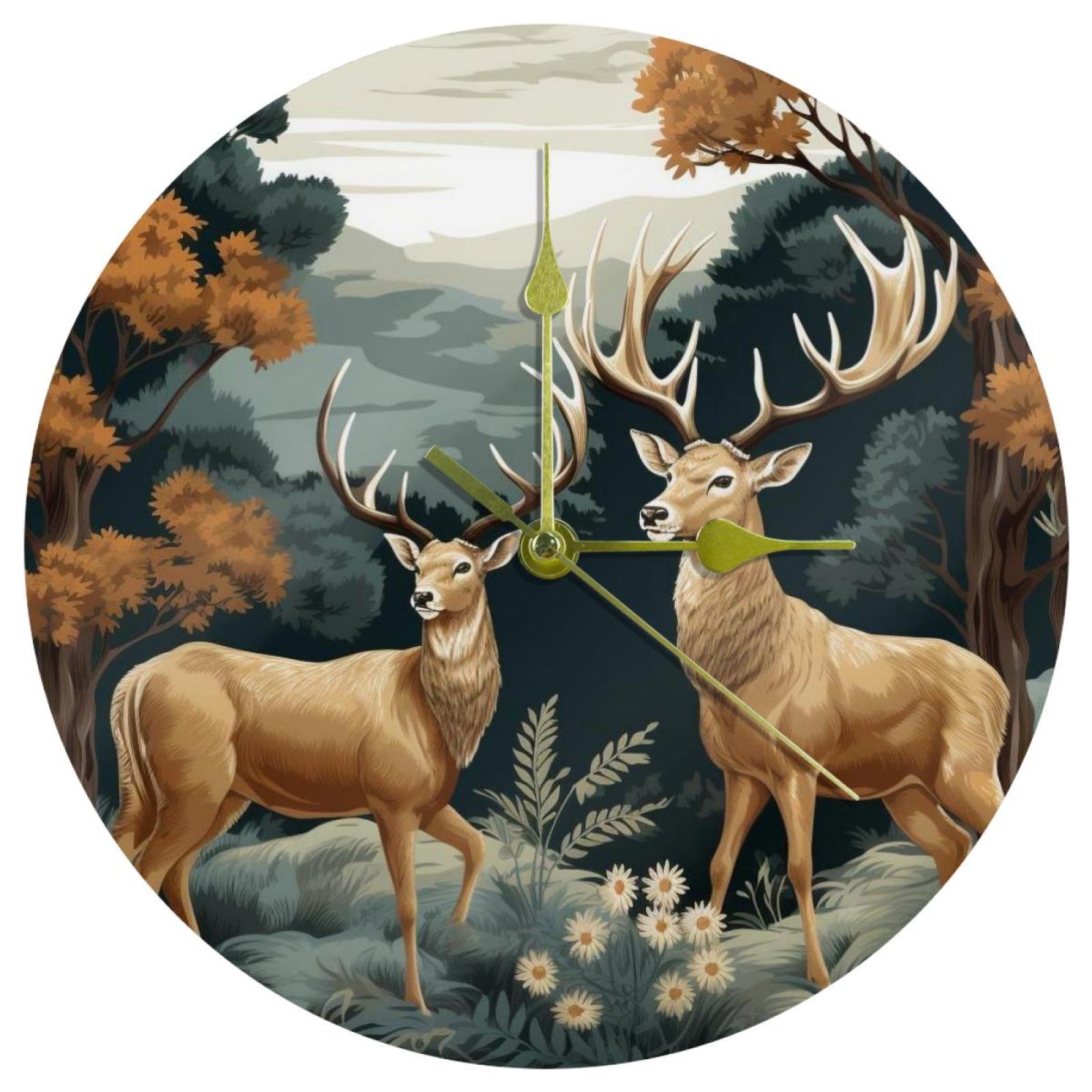 Deer 9.8 Inch Round Acrylic Wall Clock, Silent Non-Ticking Battery ...