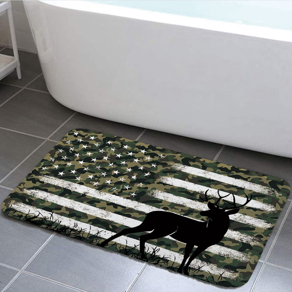 Deer American Flag Bath Rugs for Bathroom, Black and White Antlers Camo ...