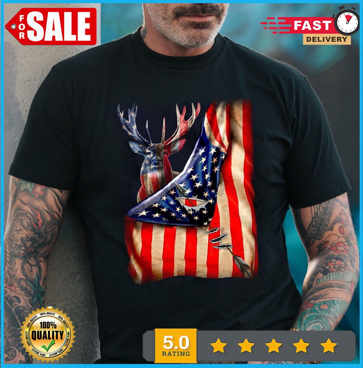 Deer American Flag Hunting Lover for 4th Of July f - Walmart.com