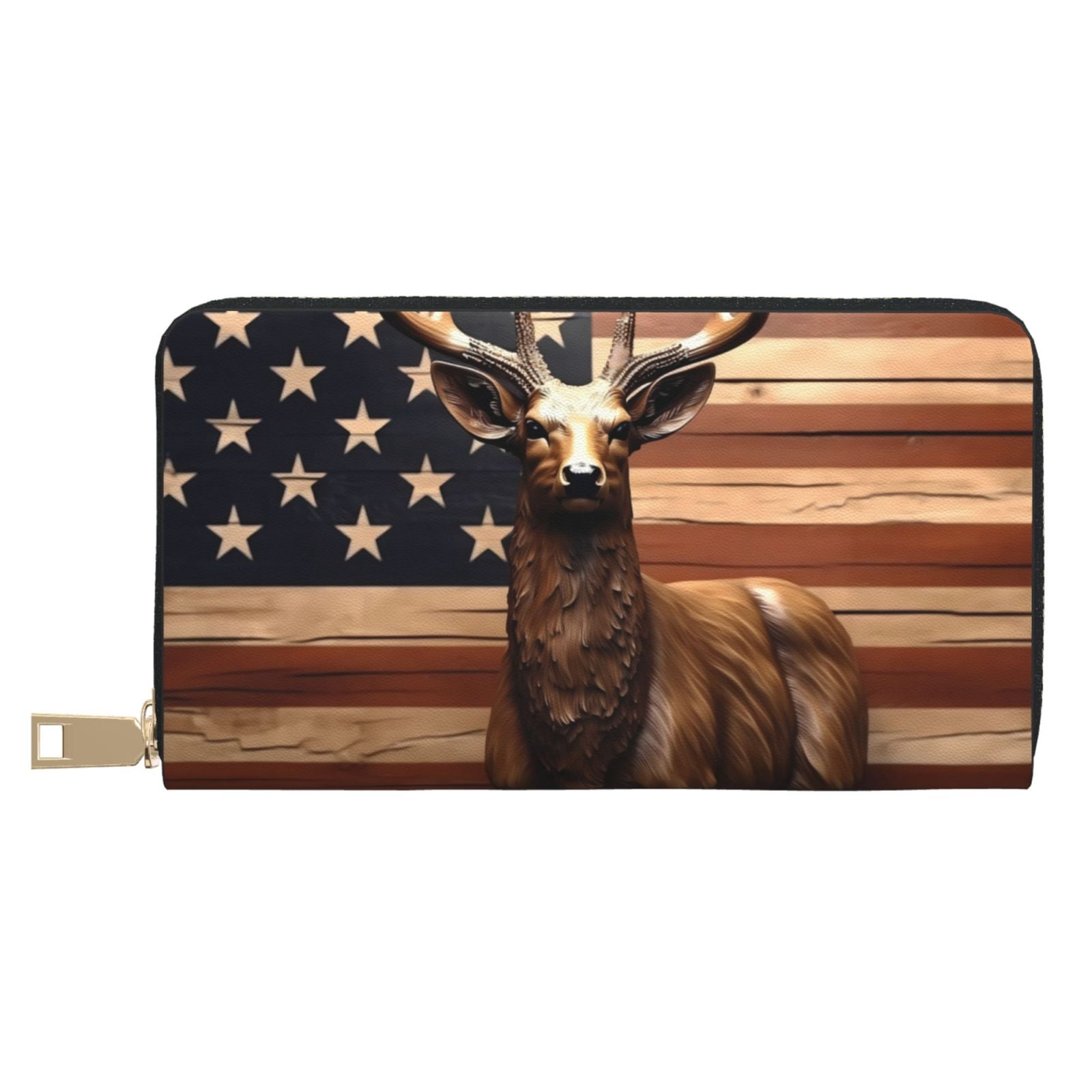 Deer American Flag Vintage Wallet Women, Leather Bifold Multi Card ...