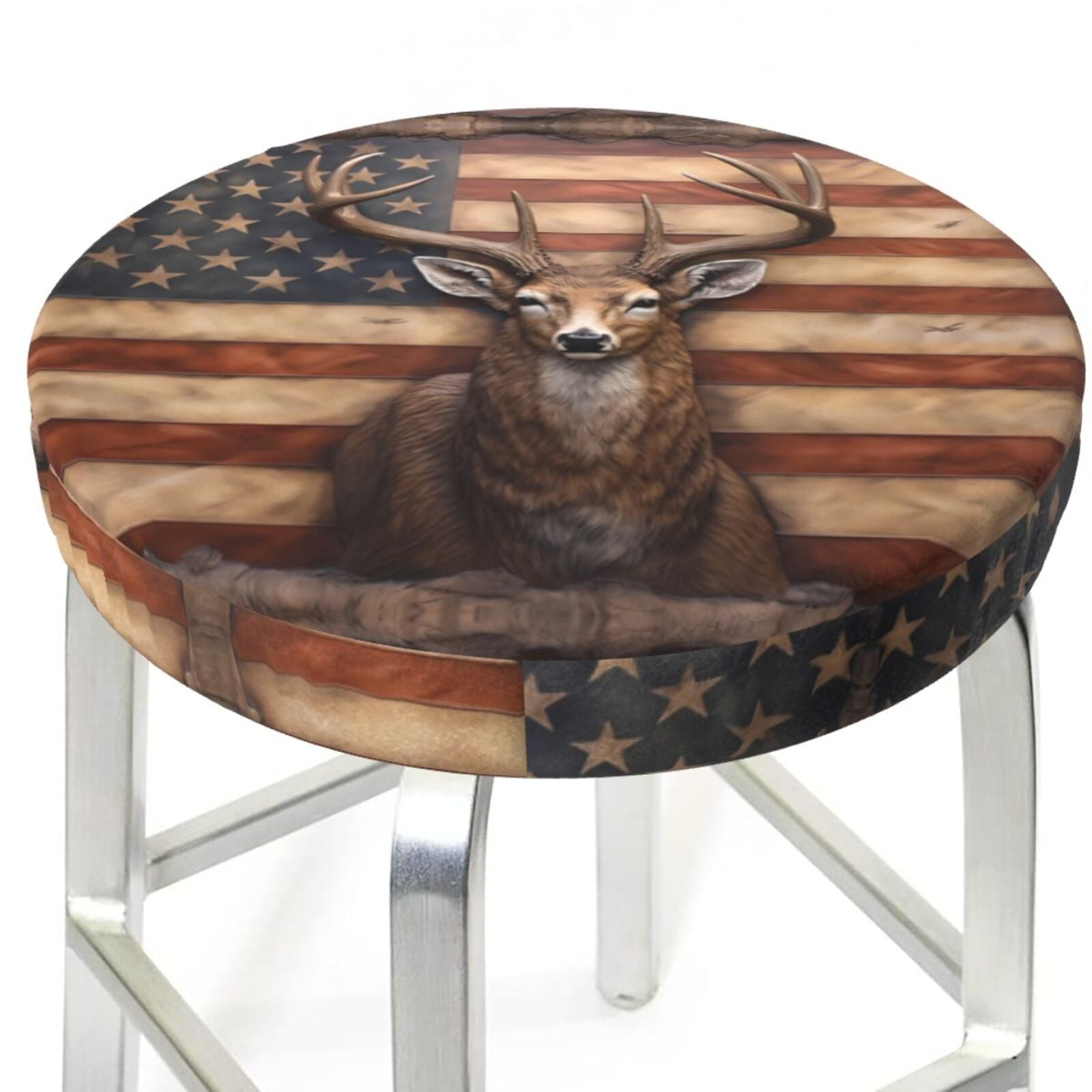 Deer American Flag Wall Round Bar Stool Covers, Soft Velvet Bar Stool ...