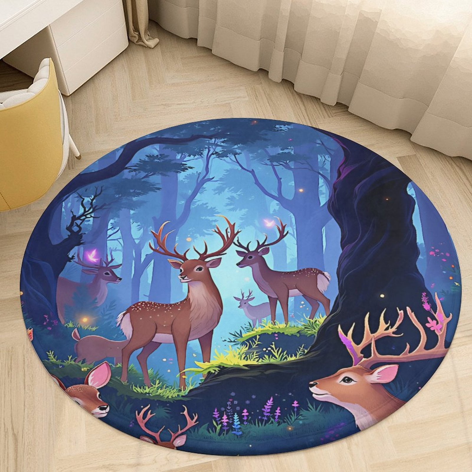 Deer And Flowers Butterflies Round Area Rugs for Bedroom Living Room ...