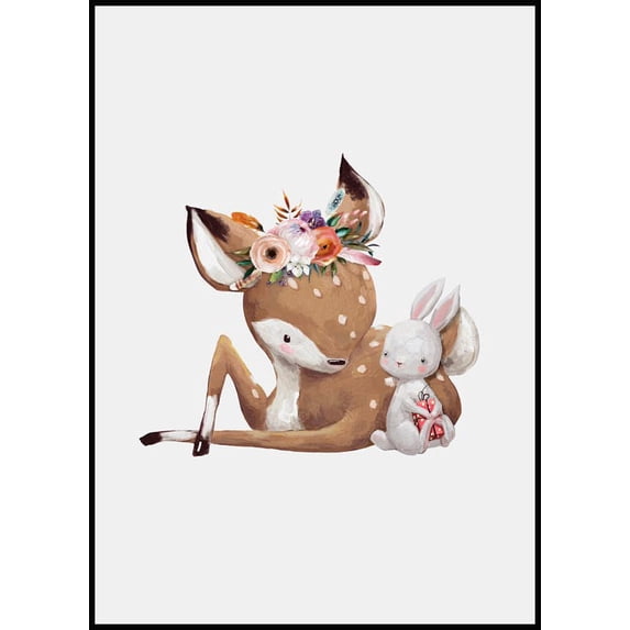 Deer And Rabbit Poster Wall Art, Modern Wall Decor For Living Room ...