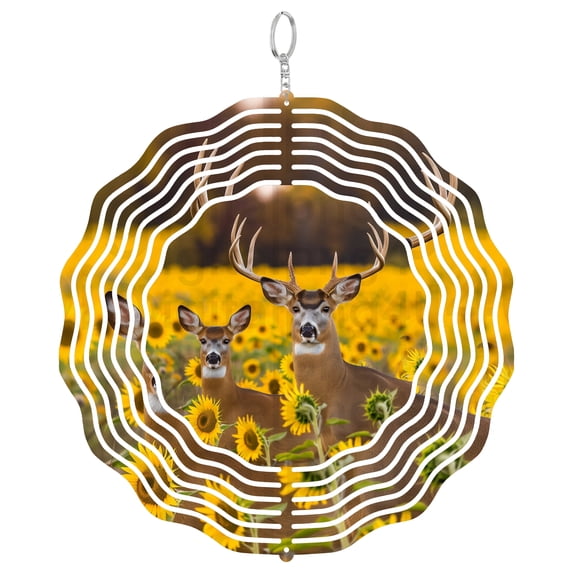 Deer And Sunflowers Fall 3D Wind Spinner Kinetic Hanging Garden Decor ...