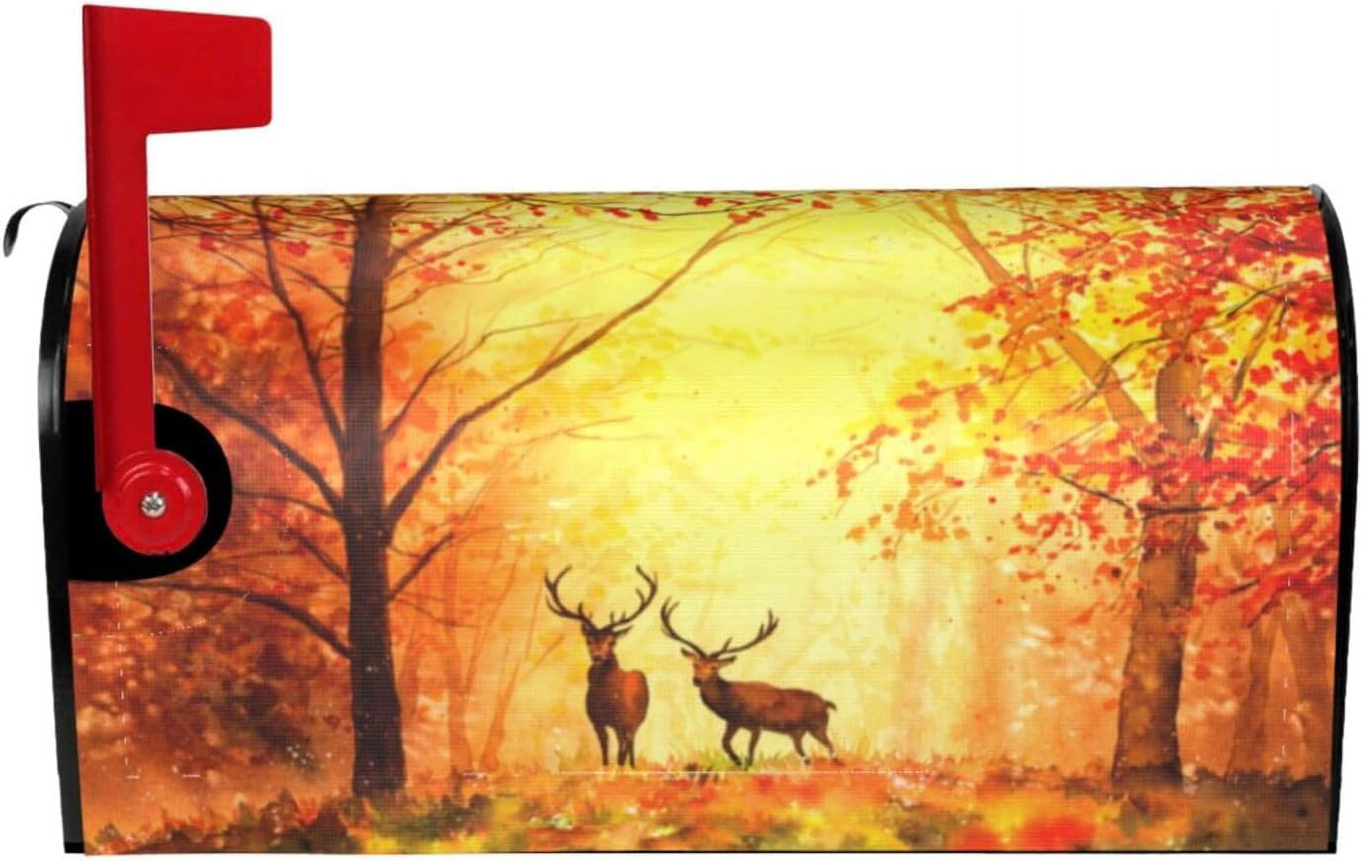 Deer Animal Autumn Forest Mailbox Magnetic Post Mailbox Cover Garden ...