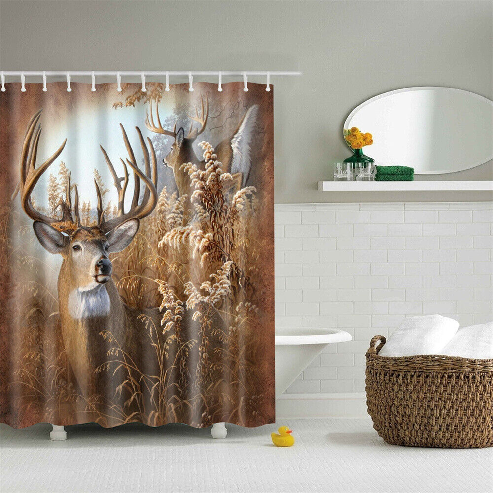 Deer Animal Bathroom Shower Curtain Extra Long w/12Hooks Decor ...
