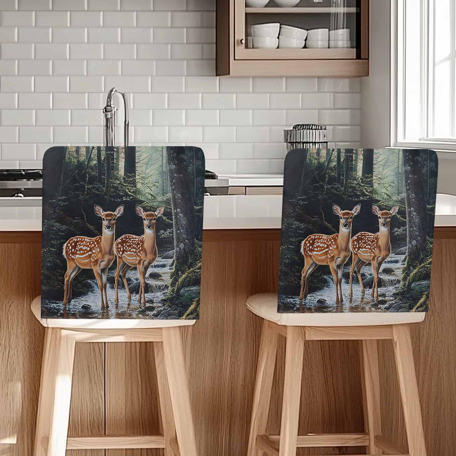 Deer Animal Forest River Nature Scenery Chair Covers Set of 6 Chair ...