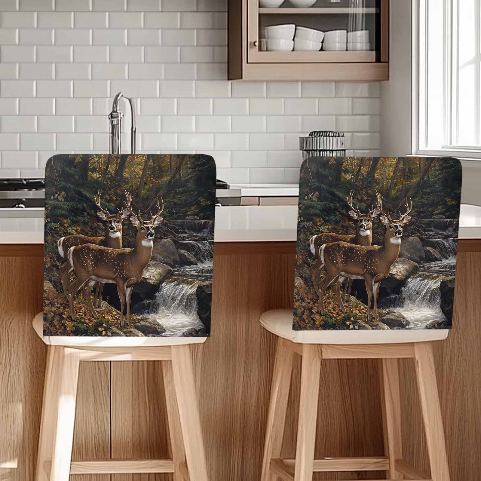 Deer Animal Forest Rock River Nature Scenery Chair Covers Set of 4 ...