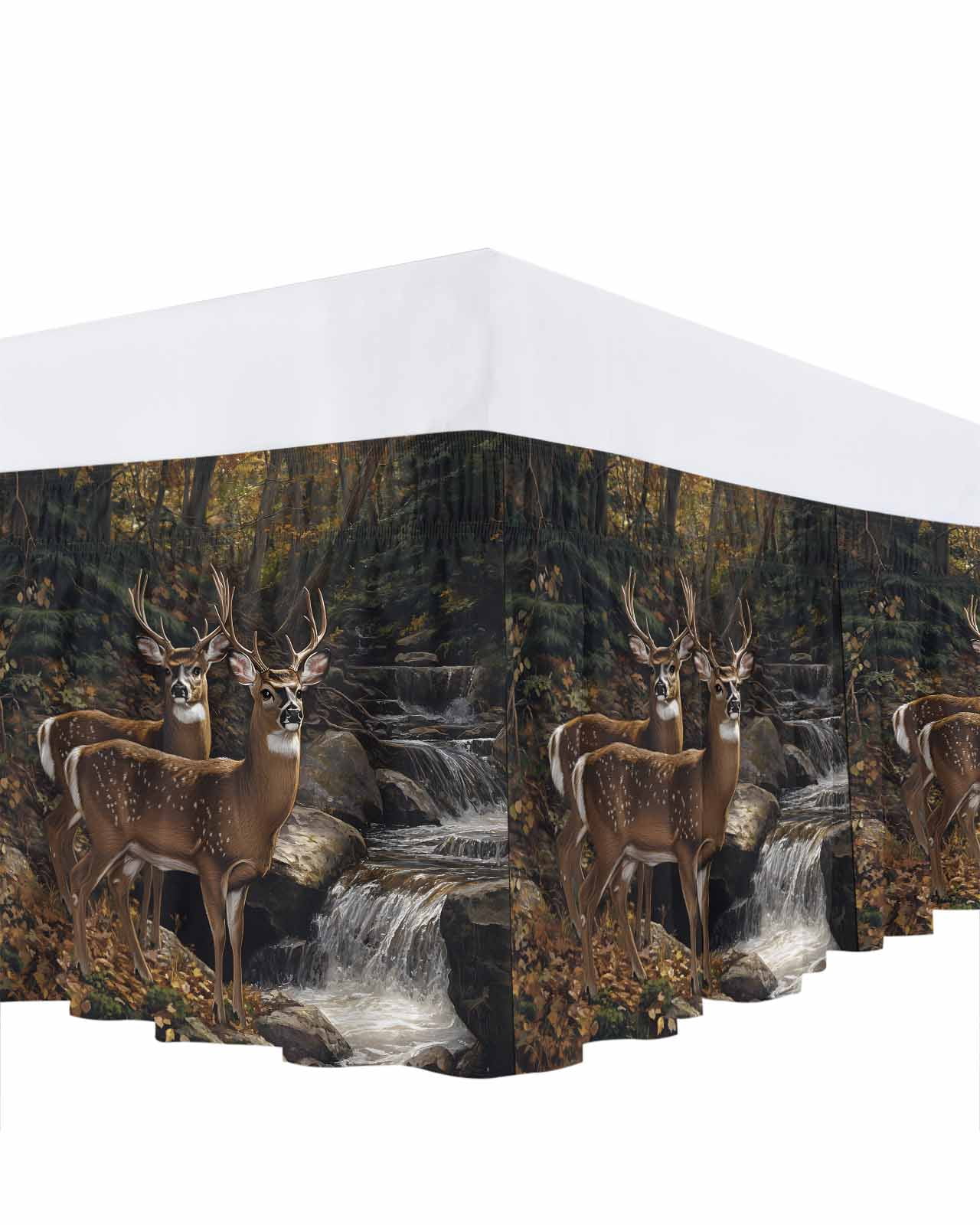 Deer Animal Ruffle Bed Skirt Queen Size Forest Rock River Nature ...