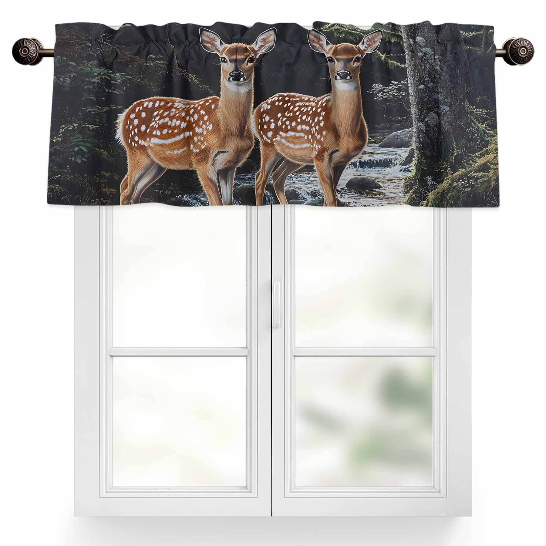Deer Animal Valances for Windows, 42 x 18in, Forest River Nature ...