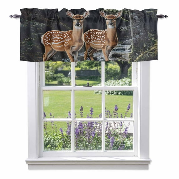 Deer Animal Valances for Windows, Forest River Nature Scenery Valance ...