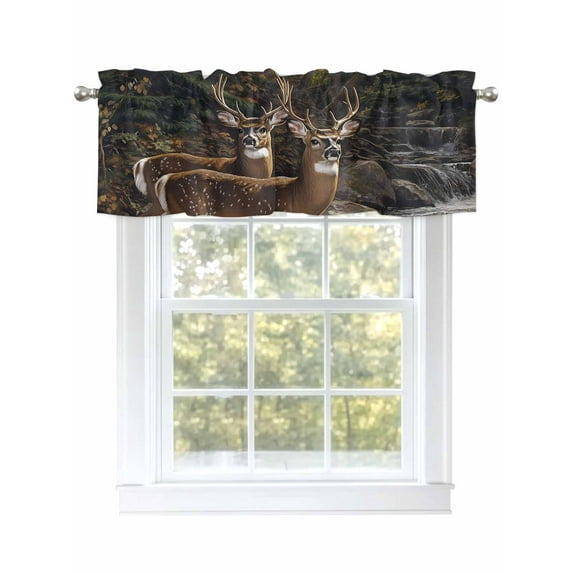 Deer Animal Valances for Windows Forest Rock River Nature Scenery ...
