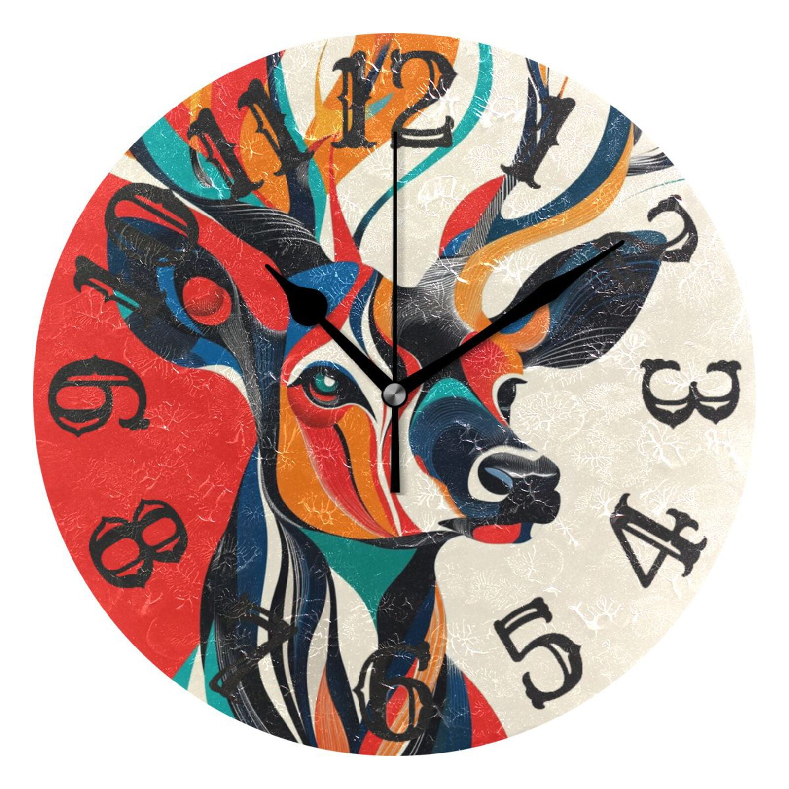 Deer Antler Colorful Wall Clock 10 inch Non-Ticking Easy to Read ...