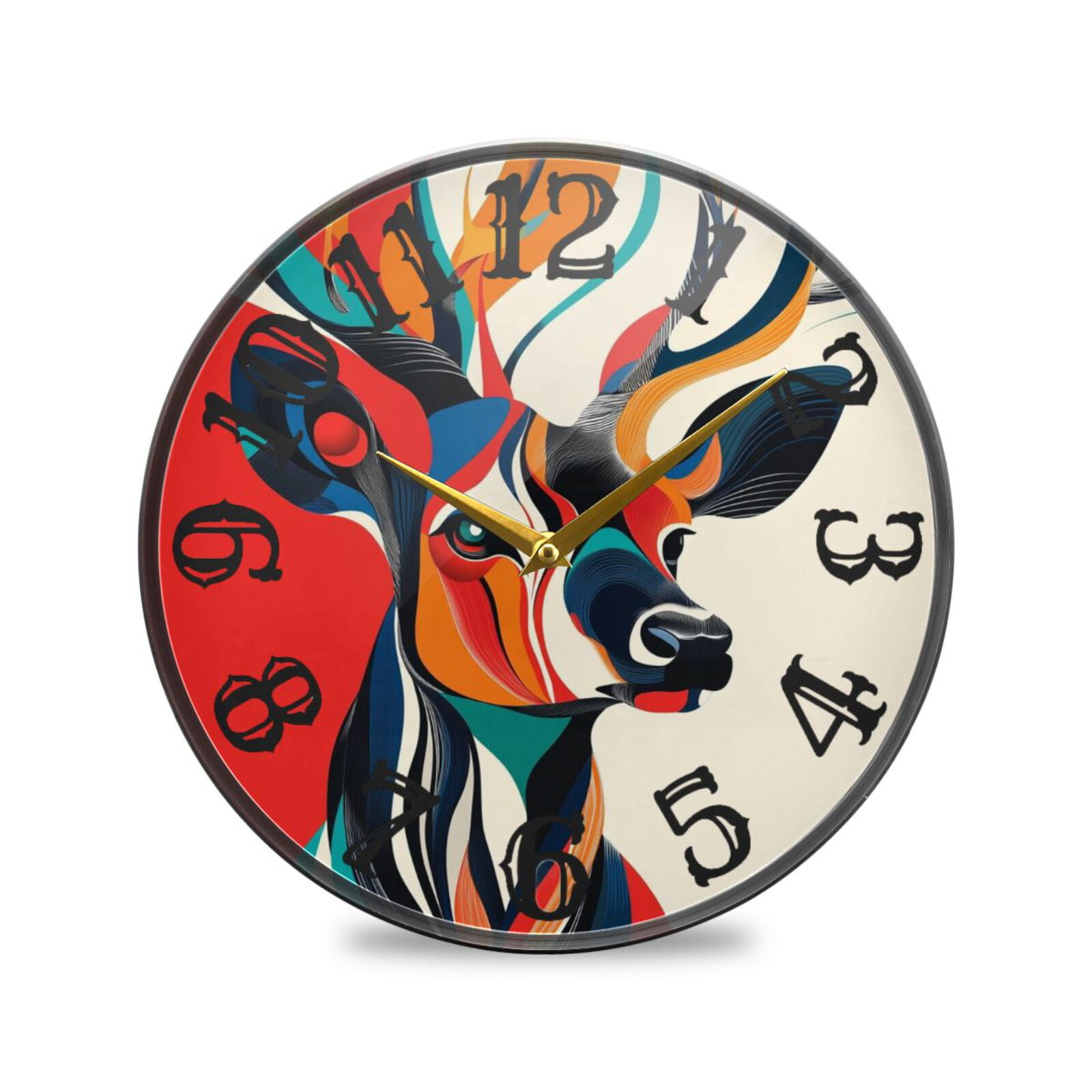 Deer Antler Colorful Wall Clock 12 Inch Silent Non Ticking Battery ...