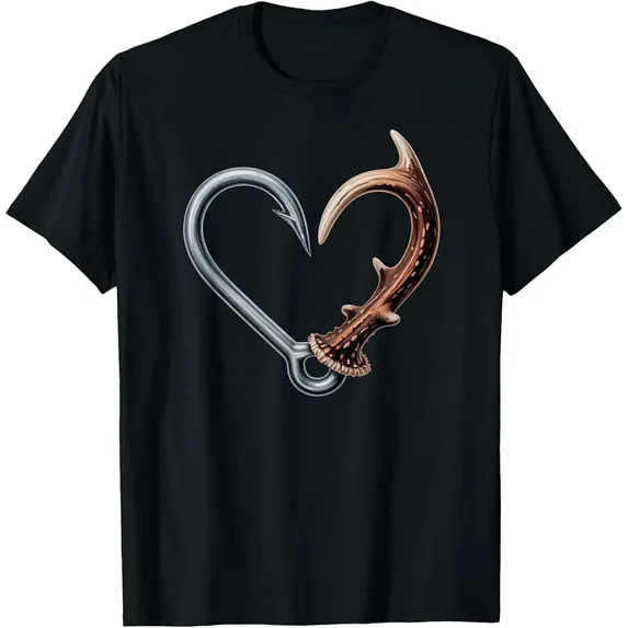 Deer Antler and Fish Hook Heart Graphic for Hunter Fisherman Unisex ...