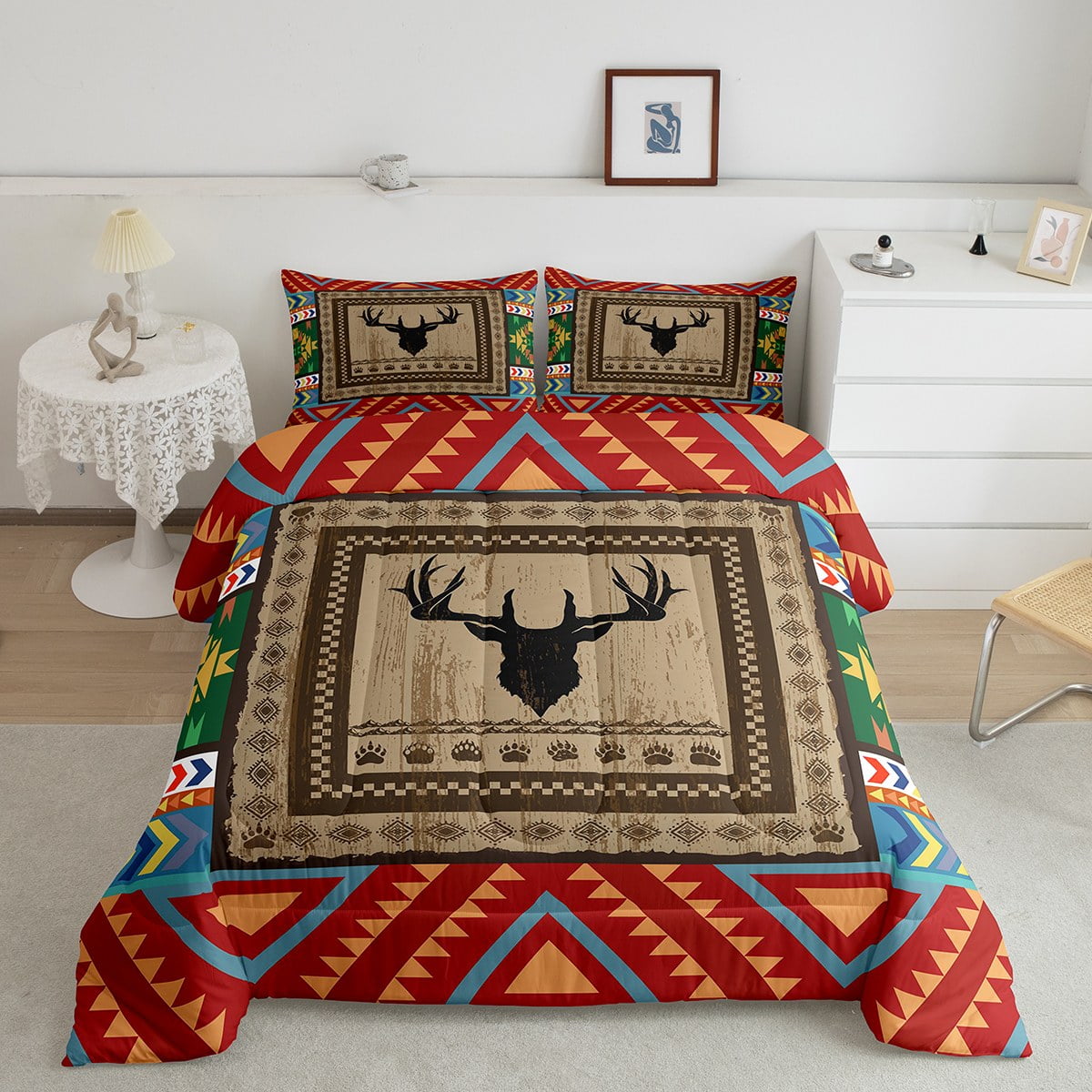 Deer Antlers Bedding Set Full Aztec Farmhouse Style Comforter Set Cabin ...