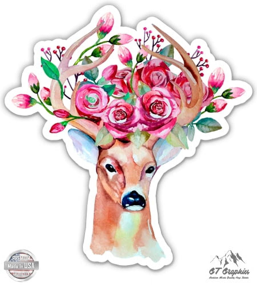 Deer Antlers Floral - 12" Vinyl Sticker Waterproof Decal - Walmart.com