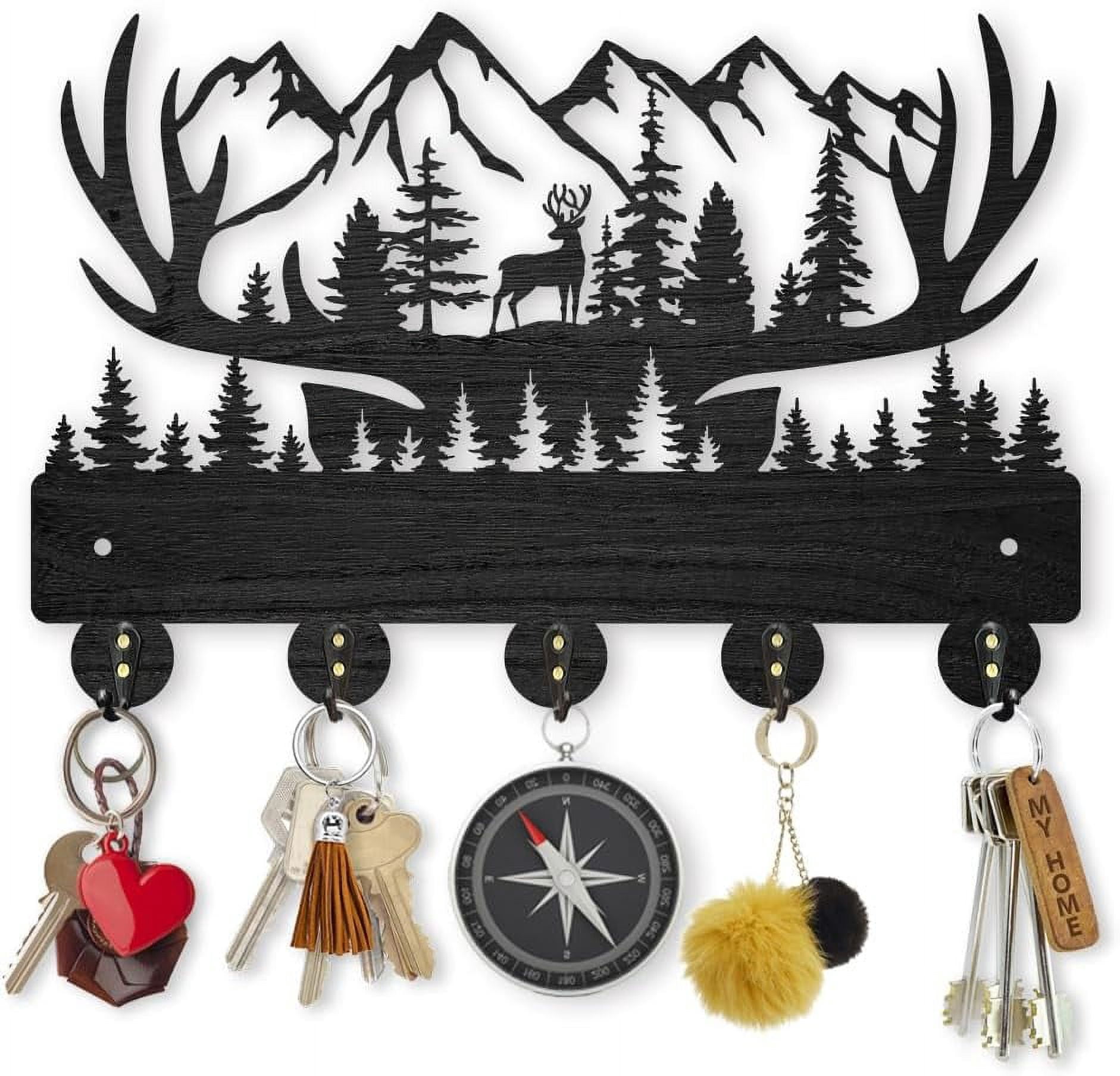 Deer Antlers Forest Coat Rack Wall Mount Wood Key Holder for Wall 11.8× ...