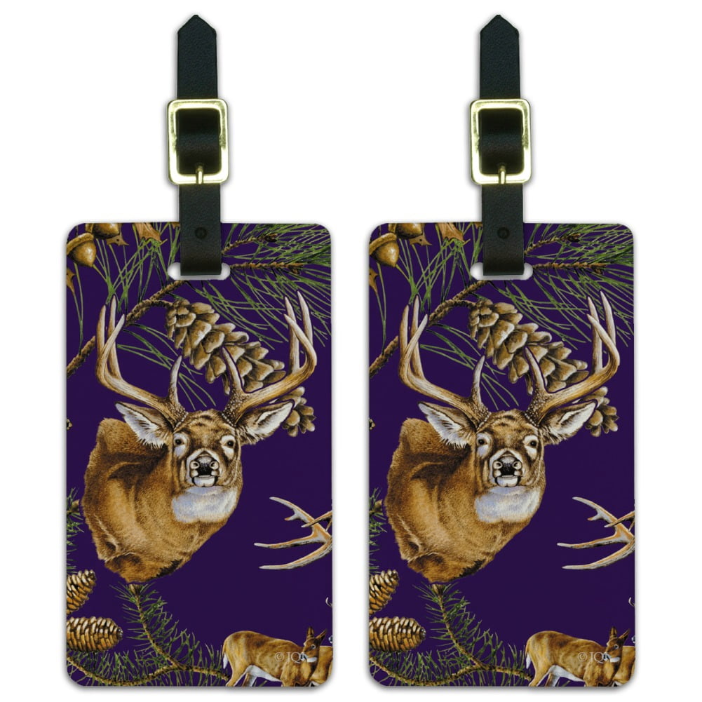 Deer Antlers Pine Tree Cones Hunting Luggage ID Tags Suitcase Carry-On ...